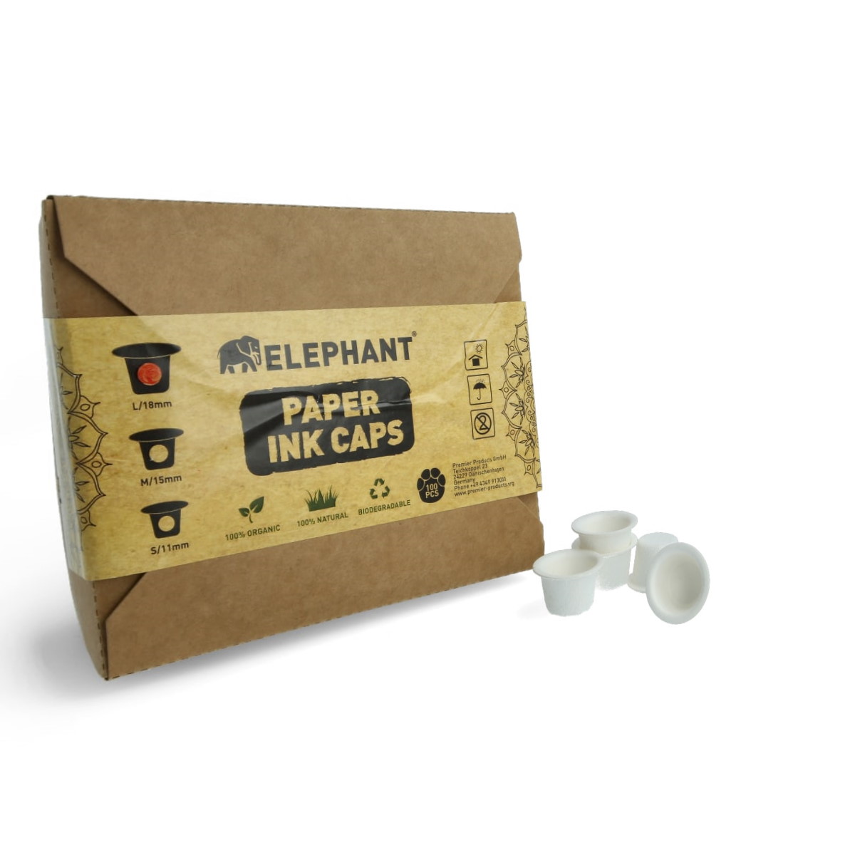 Elephant - Paper Ink Caps Biologisch abbaubar 100 Stück | Farbkappen ...